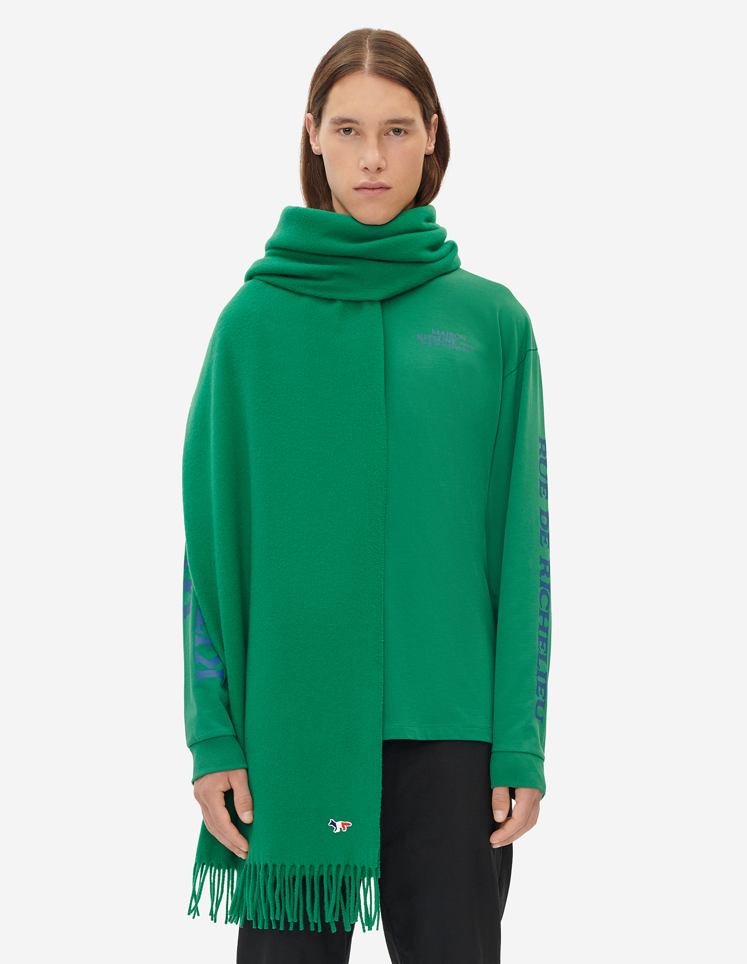 TRICOLOR FOX PATCH WOOL SCARF | Maison Kitsuné